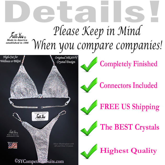 White Wellness Suit or High Cut Bikini, Original HEAVY Color Crystal ...