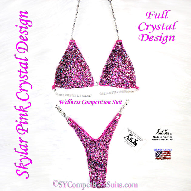 Pink Wellness Competition Bikini, Full Crystal Design Wellness Bikini ...